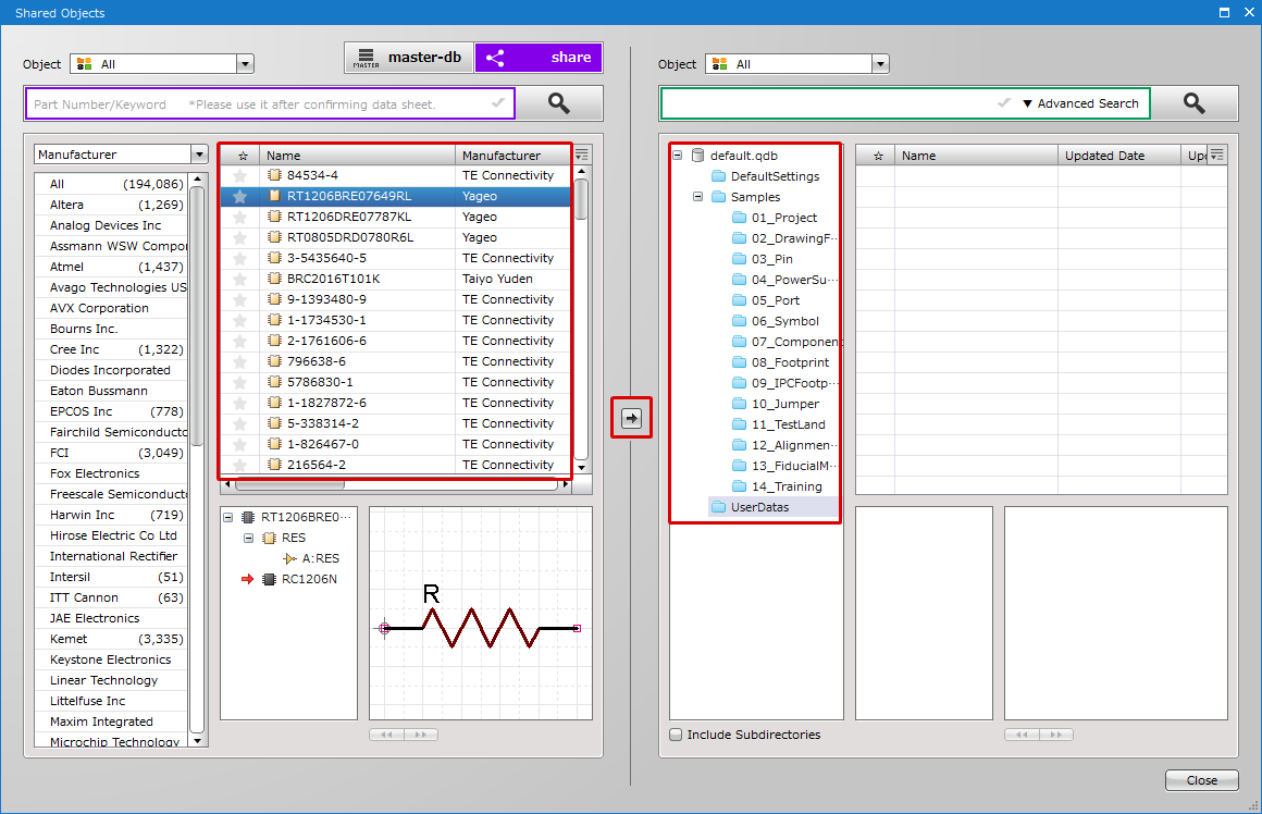 Quadcept - Saving from share (Share Component Library) to an Arbitrary Database